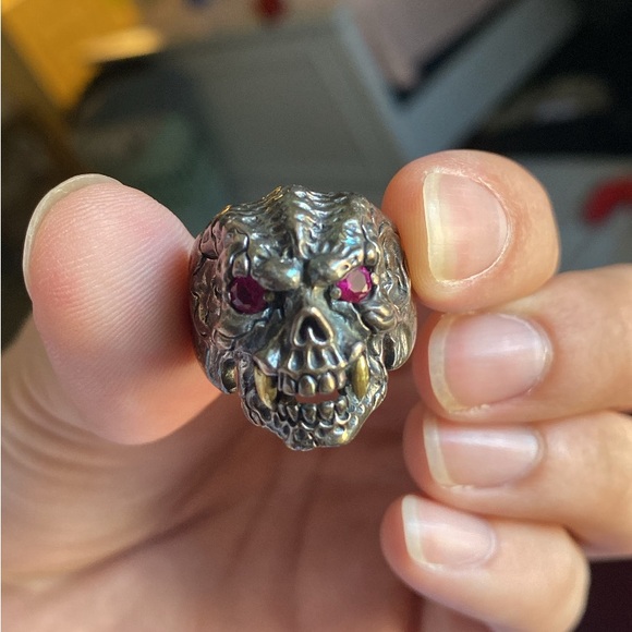 Accessories | Gothic Skull Ring With Gold Teeth And Ruby Eyes | Poshmark